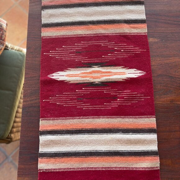 Chimayo | Art | Vintage Chimayo Burgundy Red Wool Runner Weaving | Poshmark